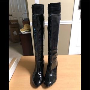 Via Spiga | Shoes | Via Spiga Black Leather Wet Slicker Tall Boots 75 ...